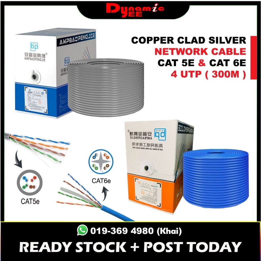 ANPUTP Cat5e / Cat6e Copper-Clad Silver Network Cable 4 Pair Unshielded Twisted Pair UTP 0.52 ...