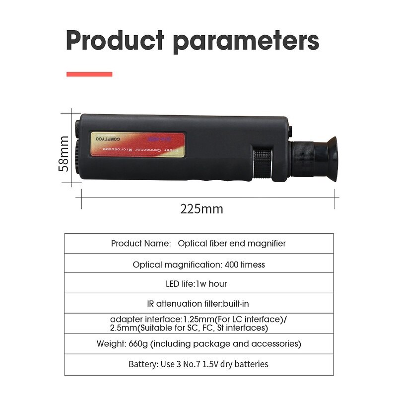 Handheld Optical Fiber End Face Magnifier 400X Multiples Fiber ...