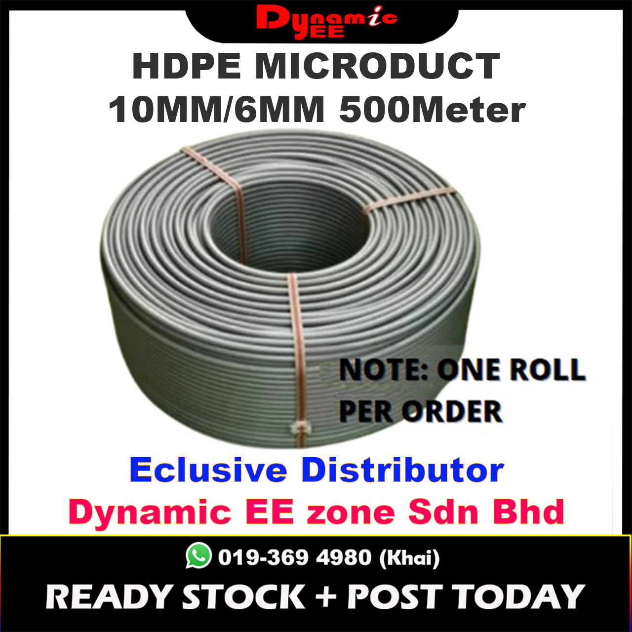 Microduct (500Meter) HDPE 10/6mm (Grey Color ) MC101 – Dynamic EE Zone Sdn Bhd