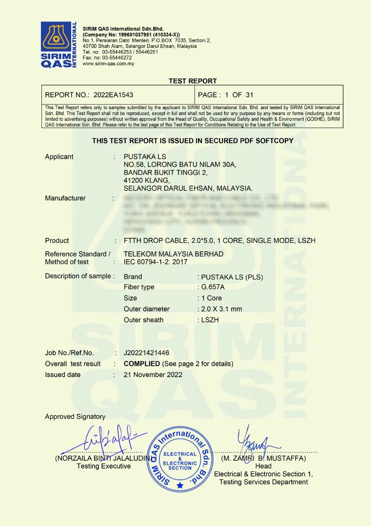 TM Certified PLS IB Drop Fiber 1Core 1KM (FRP) Blue Core GJYXFCH-1B6a1 ...